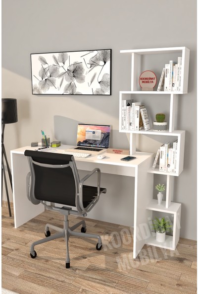 Moonlife Koordinat Pratik Kitaplıklı Çalışma Masası Beyaz 120X50