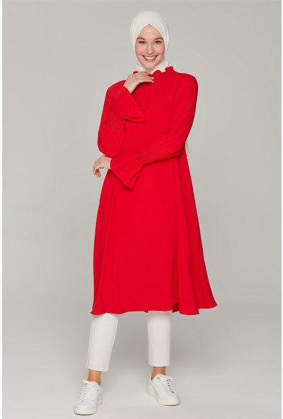 Armine Büzgü Detaylı Tunik 20KA4300 Nar Çiçeği