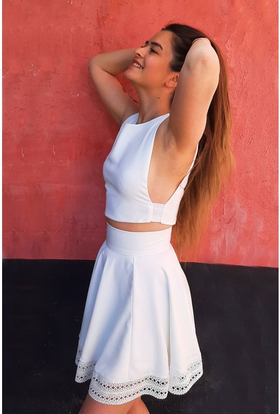 Kadın Beyaz Dantel Detaylı Küloş Etek
