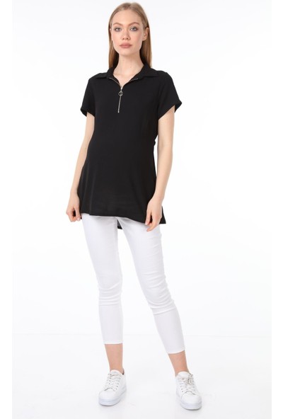 4480-FERMUAR Polo Yaka Emzirme Detay Hamile Gömlek 4480-FERMUAR Polo Yaka Emzirme Detay Hamile Gömlek