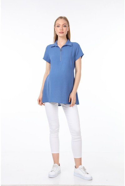 4480-FERMUAR Polo Yaka Emzirme Detay Hamile Gömlek 4480-FERMUAR Polo Yaka Emzirme Detay Hamile Gömlek