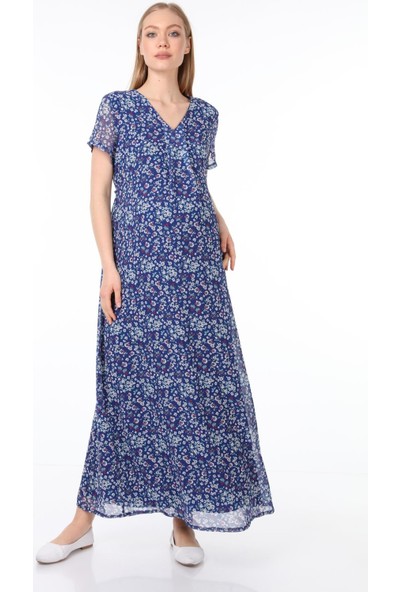 4481-PILE Yaka Çıtır Çiçekli Maxi Kısa Kol Hamile Elbise 4481-PILE Yaka Çıtır Çiçekli Maxi Kısa Kol Hamile Elbise