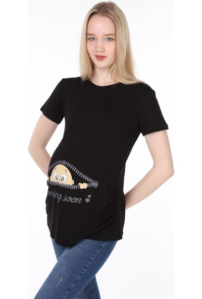 4473-FERMUARDAN Bakan Bebek Viskon Hamile Kısa Kol T-Shirt 4473-FERMUARDAN Bakan Bebek Viskon Hamile Kısa Kol T-Shirt