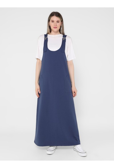 Büyük Beden Askılı Spor Salopet Elbise - Indigo - Alia
