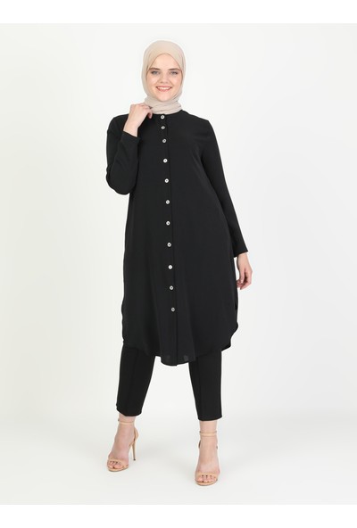 Düğme Detaylı Tunik - Siyah - Zenane