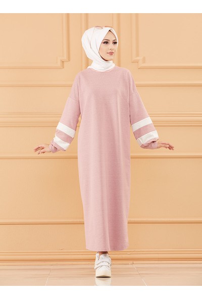Kolları Şerit Detaylı Spor Elbise - Koyu Pudra - Tofisa Kolları Şerit Detaylı Spor Elbise - Koyu Pudra - Tofisa