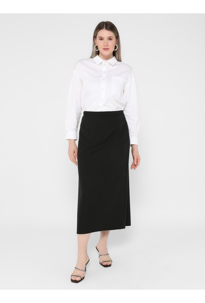 Büyük Beden Beli Lastikli Etek - Siyah - Alia