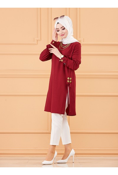 Yırtmaç Detaylı Tunik - Bordo - Tofisa