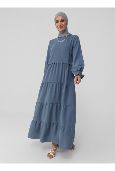 Kol Ucu Gipeli Rahat Kesim Aerobin Elbise - Indigo - Refka Woman
