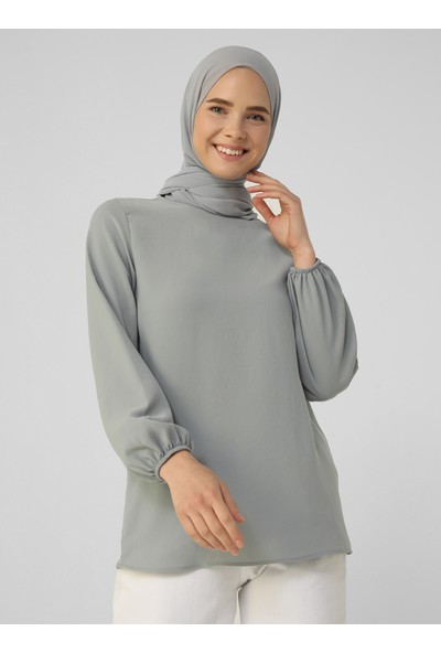 Kol Ucu Lastikli Balon Kol Aerobin Bluz - Gri - Refka Casual Kol Ucu Lastikli Balon Kol Aerobin Bluz - Gri - Refka Casual