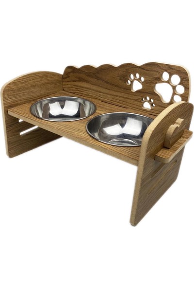 Helixsun Ahşap Yüksekliği Ayarlanabilir Kademeli Kedi ve Köpek Mama ve Su Kabı Çelik Kaseli Dalgalı Helixsun Ahşap Yüksekliği Ayarlanabilir Kademeli Kedi ve Köpek Mama ve Su Kabı Çelik Kaseli Dalgalı