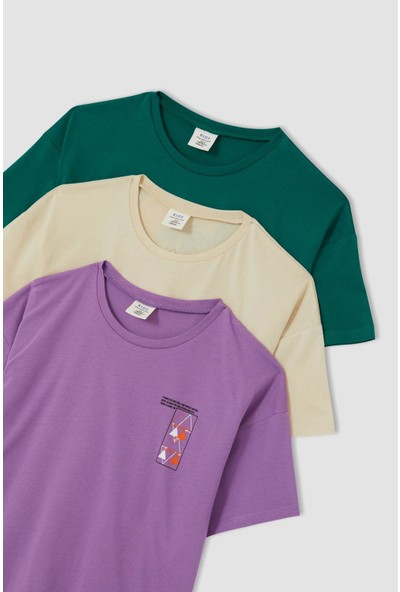 Defacto Erkek Çocuk Oversize Fit Sırt Baskılı 3'lü Kısa Kollu Tişört V3929A621HS