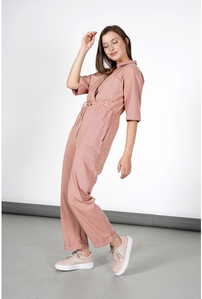 Yare Geniş Yarım Kol Yandan Cepli Açık V Yaka Gabardin Tulum