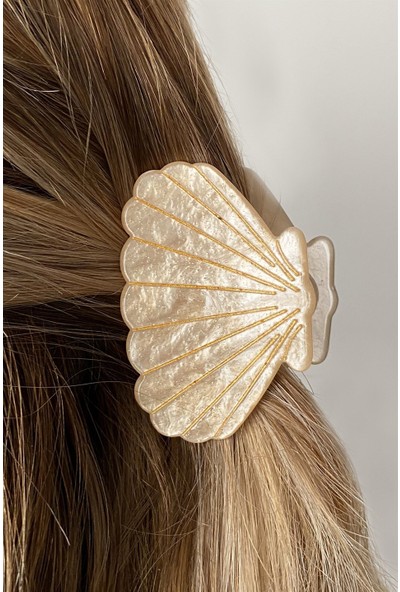 Takıştır Krem Renk Orta Boy Deniz Kabuğu Mandal Toka