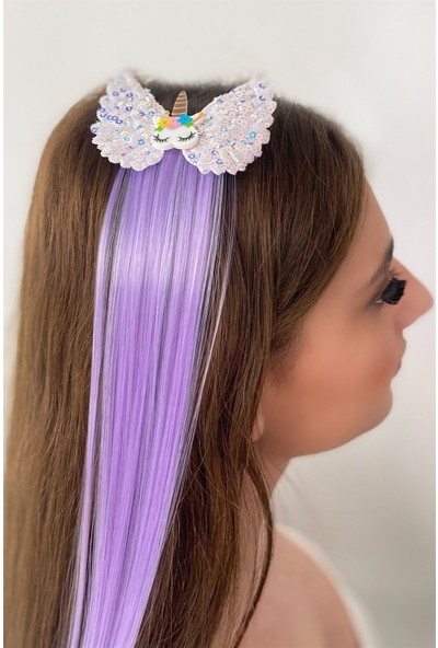 Takıştır Mor Renk Pullu Unicorn Figürlü Saçlı Yan Toka