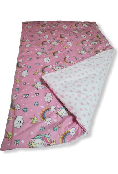 100X150 cm Pamuklu Kumaştan Bebek Yorganı (Pembe Unicorn/yıldızlı)