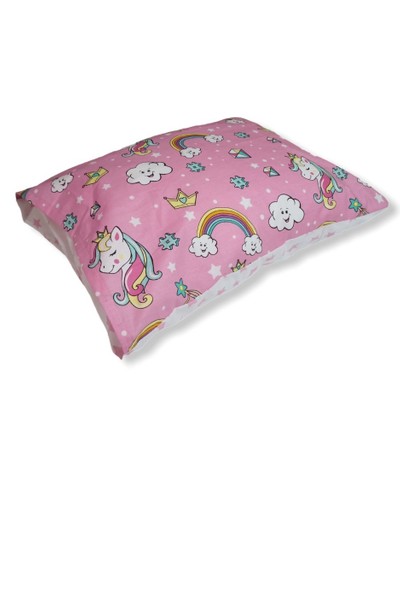 35X45 cm Pamuklu Kumaştan Bebek Yastığı (Pembe Unicorn/yıldızlı)