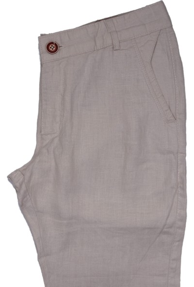 Erkek Bej %100 Keten Pantolon