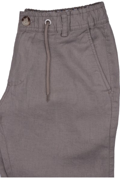 Erkek Açık Bej Lastikli %100 Keten Pantolon