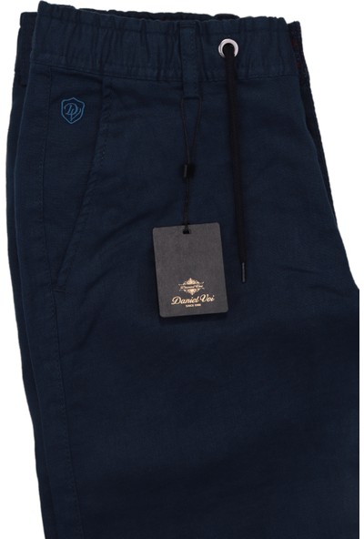 Erkek Açık Lacivert Lastikli %100 Keten Pantolon