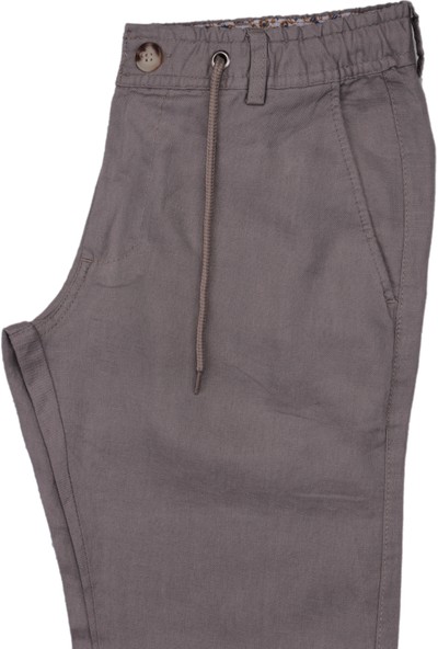 Erkek Koyu Bej Lastikli %100 Keten Pantolon