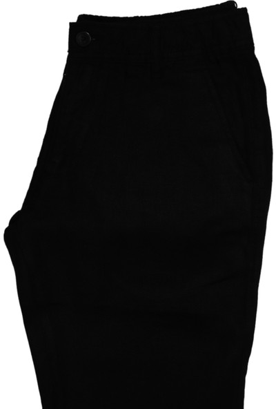 Erkek Siyah Lastikli %100 Keten Pantolon