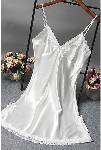 Merry See Dantelli Kısa Saten Babydoll Beyaz Merry See Dantelli Kısa Saten Babydoll Beyaz