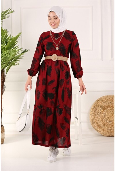 Moda Periy Hasır Kemerlı Beli Büzgülü Tesettür Elbise 3333 Moda Periy Hasır Kemerlı Beli Büzgülü Tesettür Elbise 3333