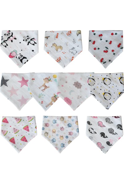 Baby Minik Üçgen Fular Müslin Salya ve Mama Önlüğü 10 Adet Baby Minik Üçgen Fular Müslin Salya ve Mama Önlüğü 10 Adet