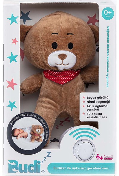 Budizzz Beyaz Gürültü Sağlayan Sensörlü Uyku Arkadaşı Kırmızı Fularlı