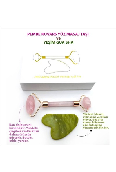 Osmanlı Doğal Taş 1. Sınıf Pembe Kuvars Roller ve Gua Sha Takım Serfikikalı