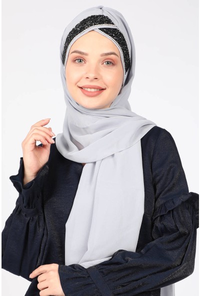 Miray Taşlı Abiye Şal Bone Grisiyah