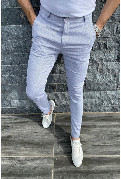 Oksit Zoom 108 Desenli Slim Fit Likralı Keten Pantolon