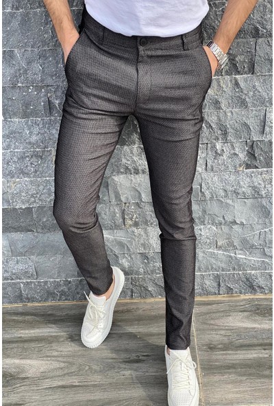 Oksit Zoom 108 Desenli Slim Fit Likralı Keten Pantolon