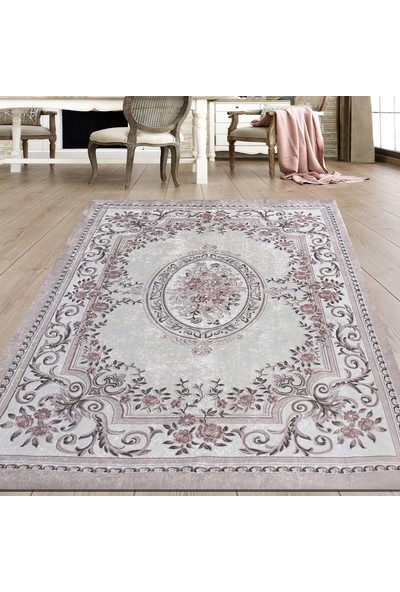 Nur Home Tekstil Kahve Krem Çiçekli Süngerli Kadife Lastikli Halı Örtüsü, Nrh-23