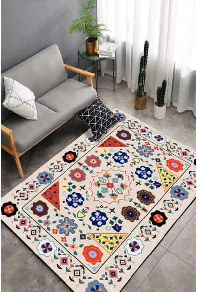 Cappio Halı Cappio Çiçekli Krem Kilim Desenli Halı