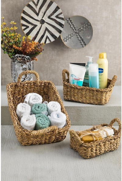 Üçlübahçe 3'lü Natural Hasır Sepet Organizer Banyo Sepeti Üçlübahçe 3'lü Natural Hasır Sepet Organizer Banyo Sepeti