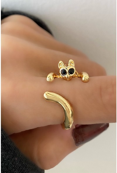 Takıştır Kedi Figürlü Ayarlanabilir Yüzük