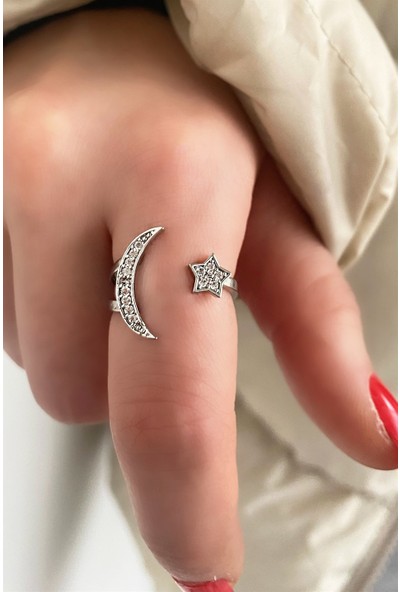 Takıştır Ay ve Yıldız Figürlü Ayarlanabilir Yüzük