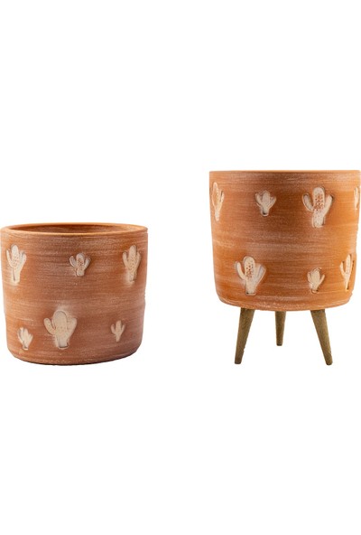 Bitki Tasarımı Terracota Kaktüs desenli Toprak Saksı Ikili Set - 19 cm Çap – No:2 Bitki Tasarımı Terracota Kaktüs desenli Toprak Saksı Ikili Set - 19 cm Çap – No:2