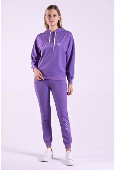 Koza Nakış Yazı Baskılı Kapşonlu Eşofman Takımı 9154