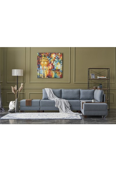 Evdebiz Fly Yataklı Köşe Koltuk Mavi Sağ