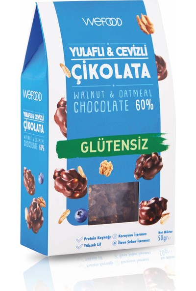 Wefood Glütensiz Yulaflı & Cevizli Çikolata 50 gr Wefood Glütensiz Yulaflı & Cevizli Çikolata 50 gr