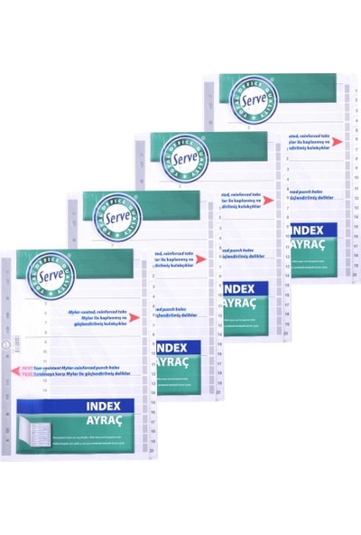 Serve Ayraç A4 1-20 Rakam SV-5326 4'lü Serve Ayraç A4 1-20 Rakam SV-5326 4'lü