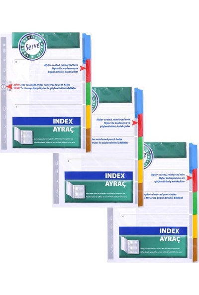 Serve Ayraç A4 5 Renk SV-5520/K 3'lü Serve Ayraç A4 5 Renk SV-5520/K 3'lü