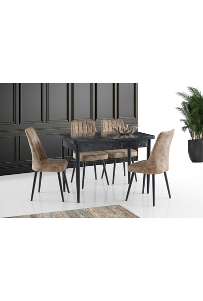 Messline - Açılabilir Mdf 4-Sandalyeli Ahşap Masa Takımı