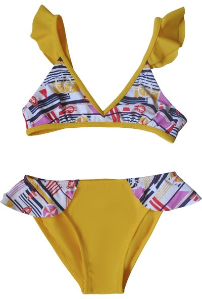 Endeep Kız Çocuk Desenli Volanlı Sarı Bikini Takımı Endeep Kız Çocuk Desenli Volanlı Sarı Bikini Takımı