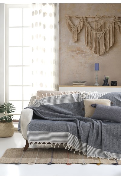 Lux Touch | Bergama | Indigo Dokuma Koltuk Örtüsü | Koltuk Şalı | 170X220 cm | Çekyat Örtüsü | Pamuklu Lux Touch | Bergama | Indigo Dokuma Koltuk Örtüsü | Koltuk Şalı | 170X220 cm | Çekyat Örtüsü | Pamuklu