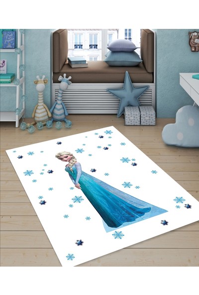 Showy Baby Elsa Mavi Yıldızlar Desenli Çocuk Odası Halısı