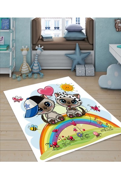 Showy Baby Sevimli Kediler Desenli Çocuk Odası Halısı